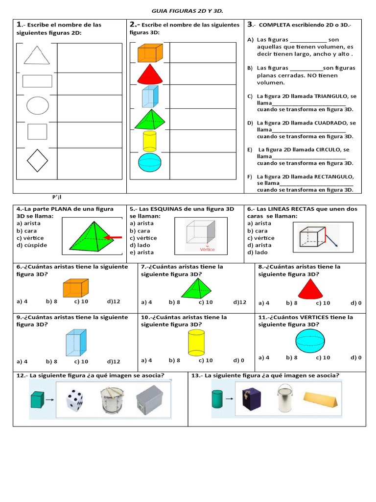 Guia Figuras 2D y 3D | PDF | Geometría euclidiana | Formas geométricas
