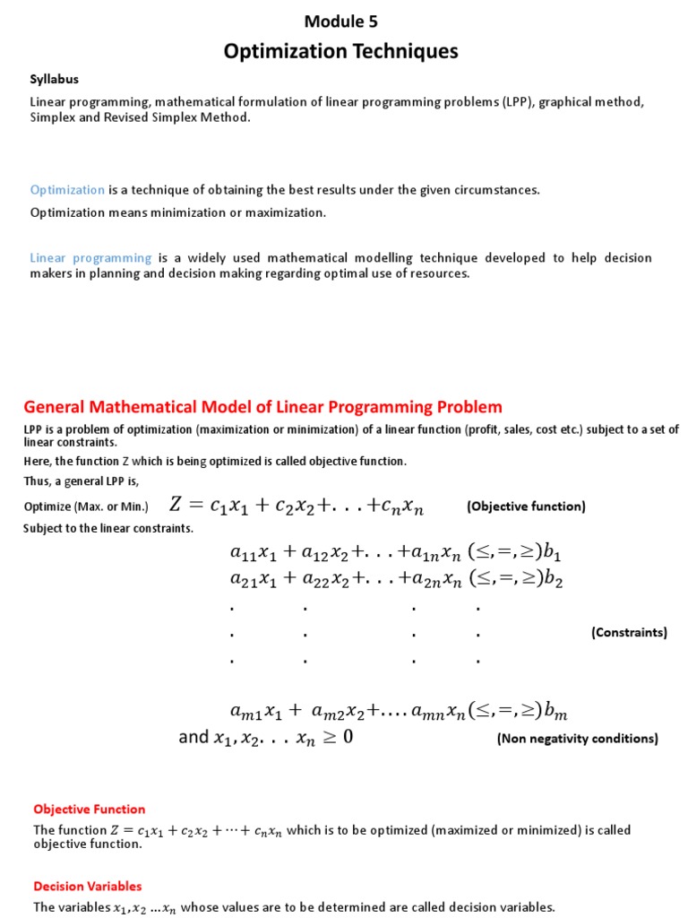 Optimization Techniques: Syllabus | PDF | Linear Programming ...