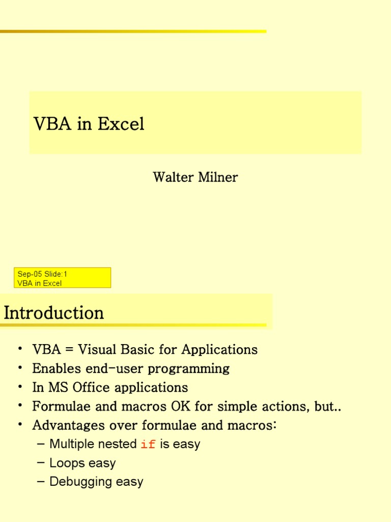 VBA in Excel: Walter Milner | PDF | Microsoft Excel | Visual Basic For ...