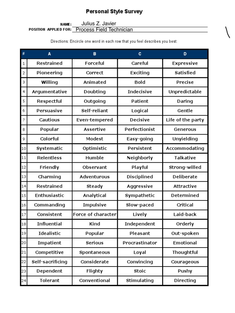 Personal Style Survey | PDF | Psychological Concepts | Cognition