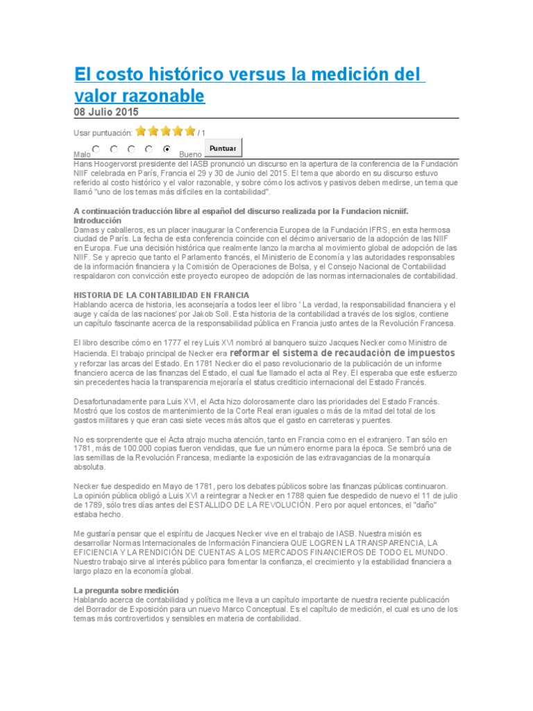 El Costo Histórico Versus La Medición Del Valor Razonable | PDF ...