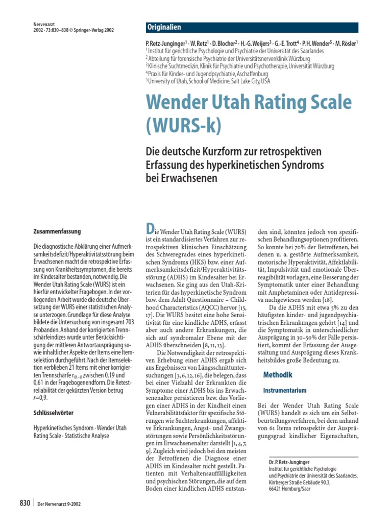 Wender Utah Rating Scale WURS - K | PDF