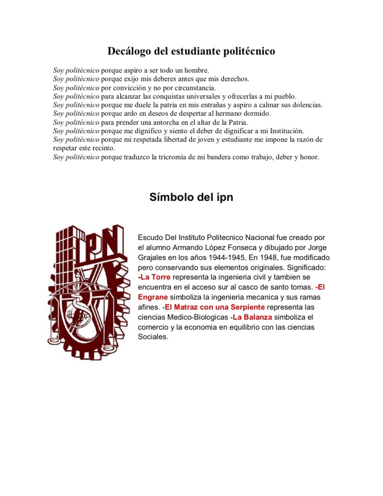 Decalogo y Simbolo Del IPN | PDF