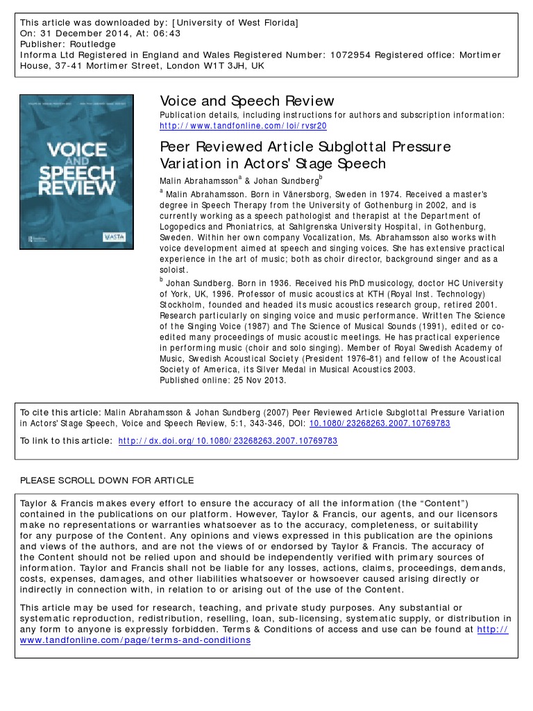 Subglottal Pressure in Stage Speech | PDF | Human Voice | Singing