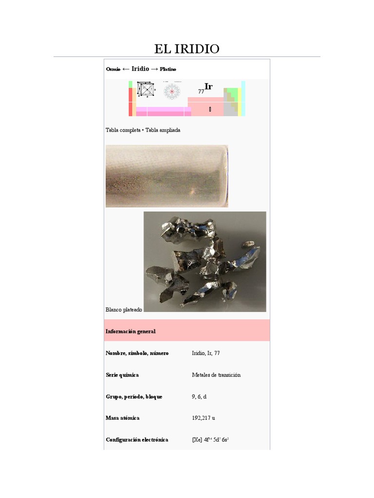 El Iridio | PDF | Química | Ciencias fisicas