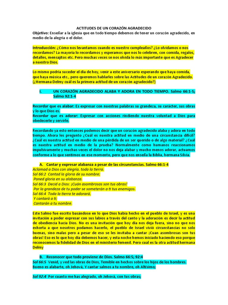 Actitudes de un Corazón Agradecido | PDF | Salmos | Dios