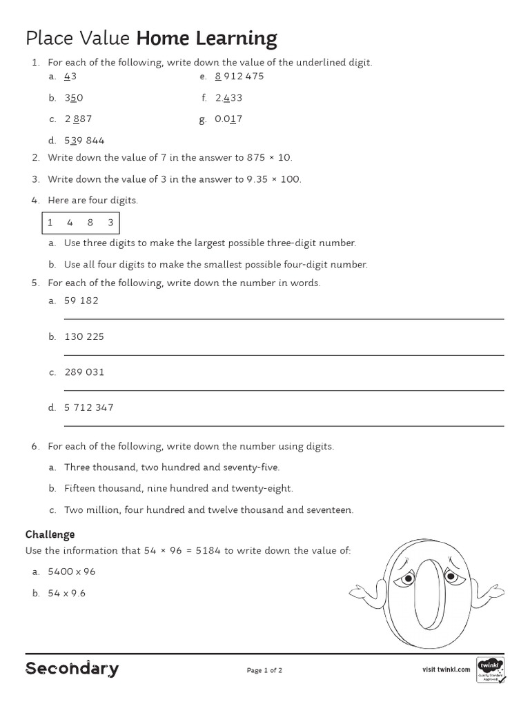 Place Value Activity Sheet | PDF