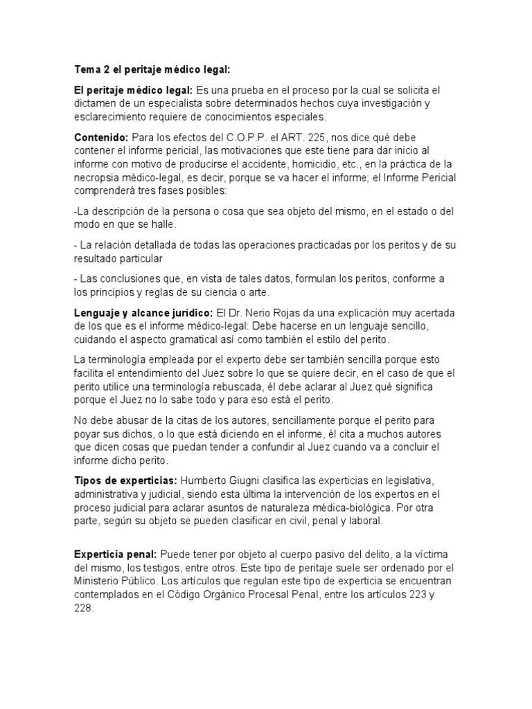 Peritaje Médico Legal: Estructura y Función | PDF | Testigo experto ...