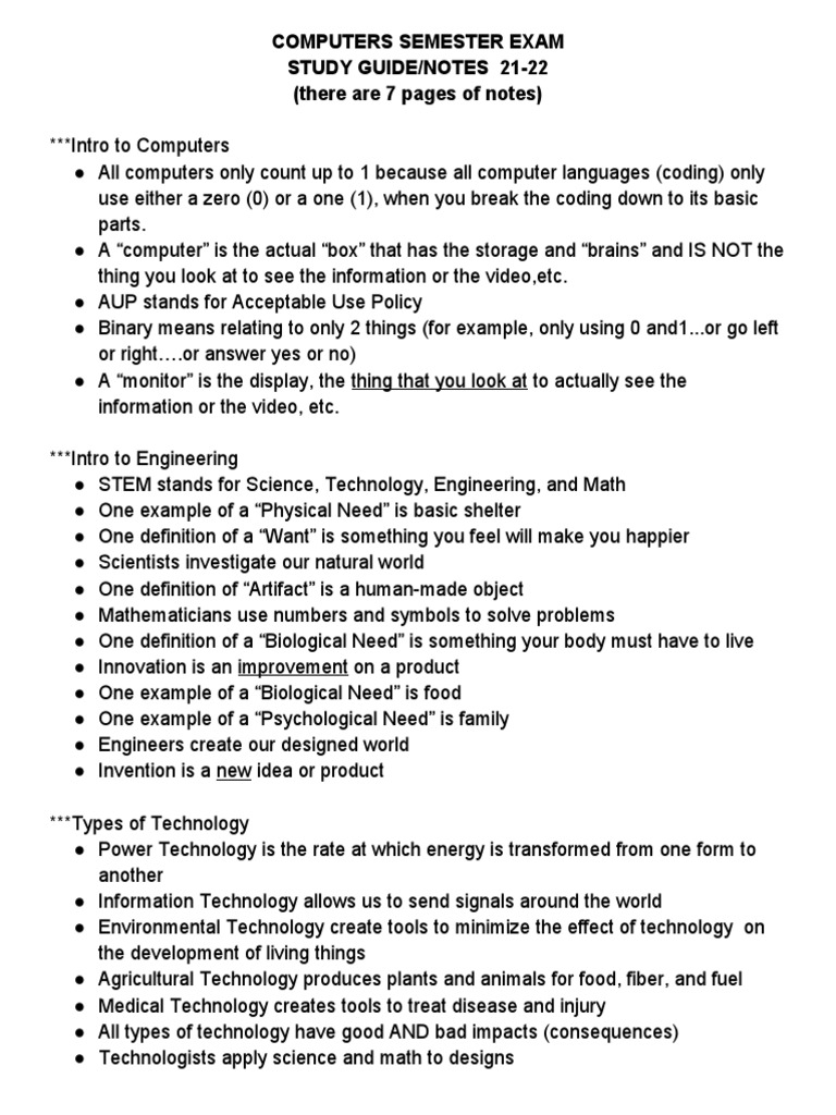Computers Semester Exam STUDY GUIDE - NOTES 21-22 | PDF | Drawing | 3 D ...