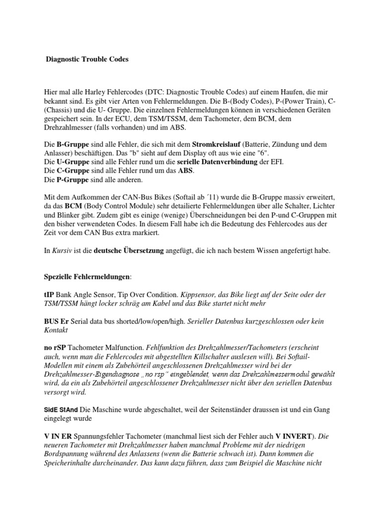Harley Diagnostic-Trouble-Codes | PDF