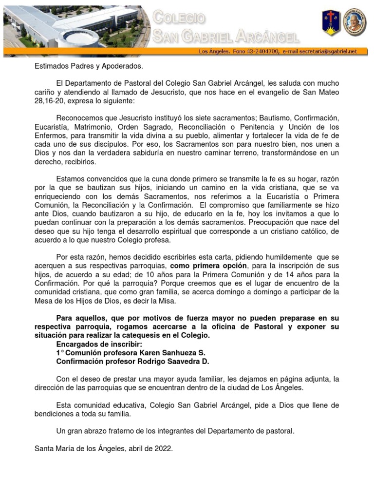 Carta A Los Padres Por Las Catequesis | PDF | Confirmación | Sacramentos