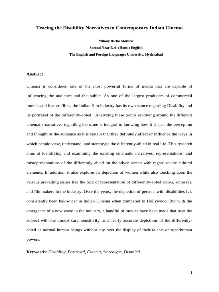 Disability Narratives in Contemporary Indian Cinema | Download Free PDF ...