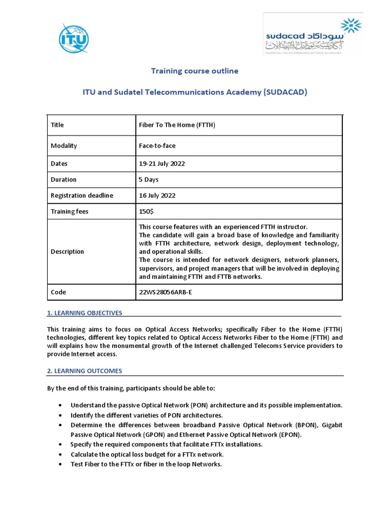ITU Academy Training - Outline - Fiber To The Home (FTTH) - 28056 - F2F ...