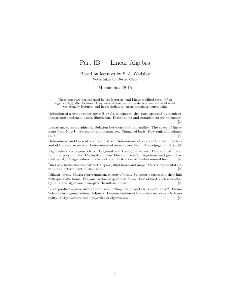 Linear Algebra | PDF | Basis (Linear Algebra) | Vector Space