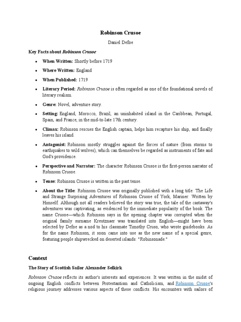 Robinson Crusoe: Key Facts & Legacy | PDF | Robinson Crusoe