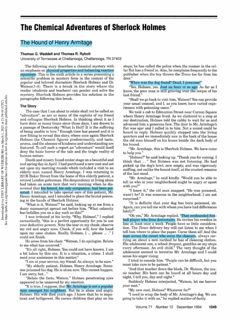The Hound of Henry Armitage | PDF | Dr. Watson | Liquids