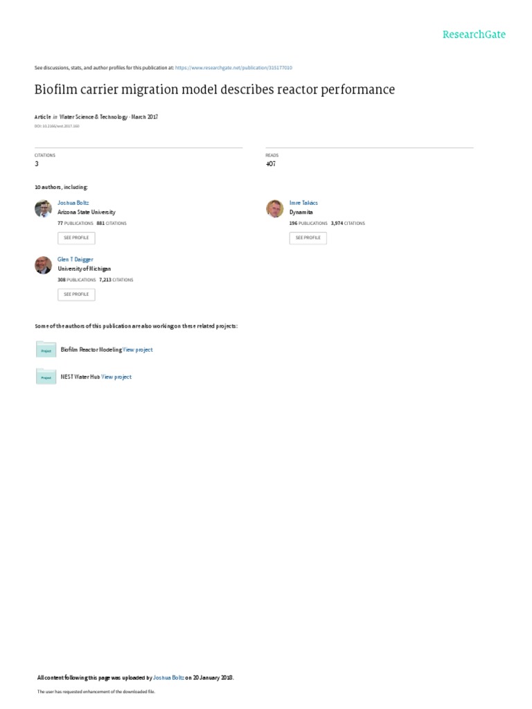 Bio LM Carrier Migration Model Describes Reactor Performance | PDF
