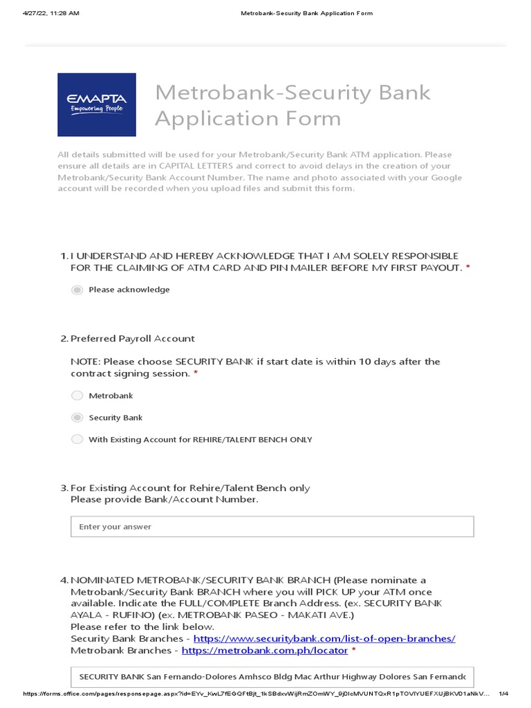 Metrobank-Security Bank Application Form | PDF | Computing ...