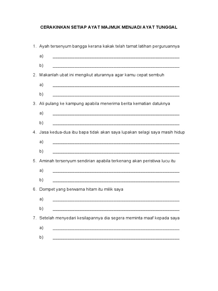 Latihan Cerakin Ayat Majmuk | PDF | Memasak, Makanan, & Anggur ...