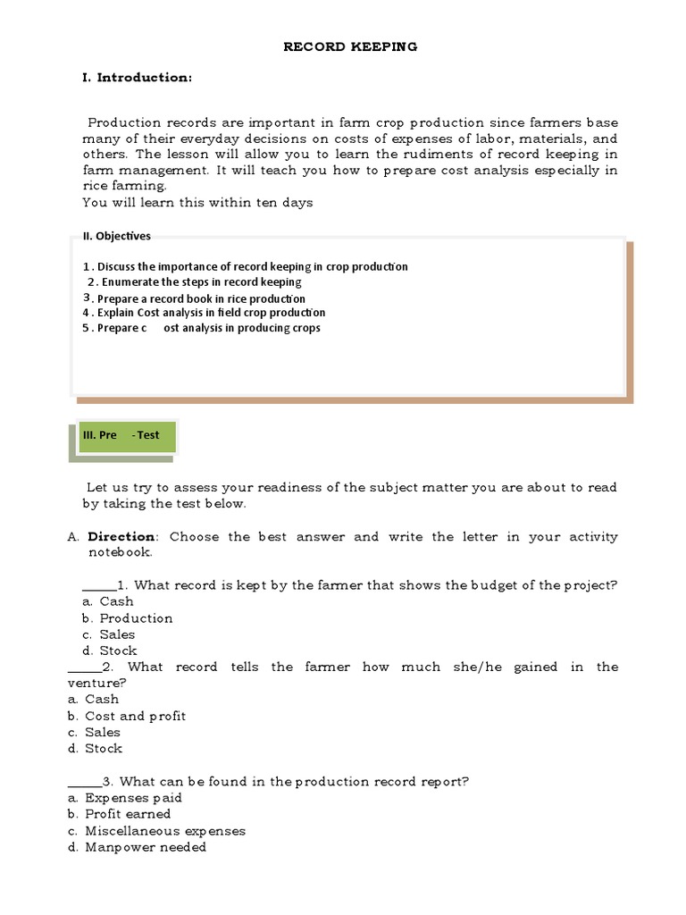 Record Keeping Production Records Are Important in Farm Crop Production ...
