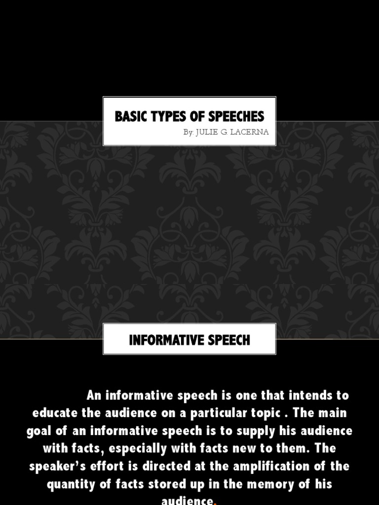 THE BASIC TYPES OF SPEECHES PPT | PDF | Argument | Entertainment
