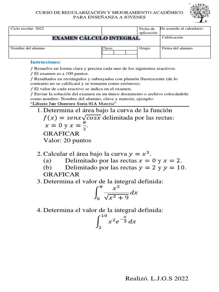 Examen Integral de Regularización Académica | PDF