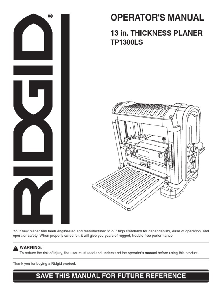 Ridgid Planer Manual | PDF | Safety | Screw