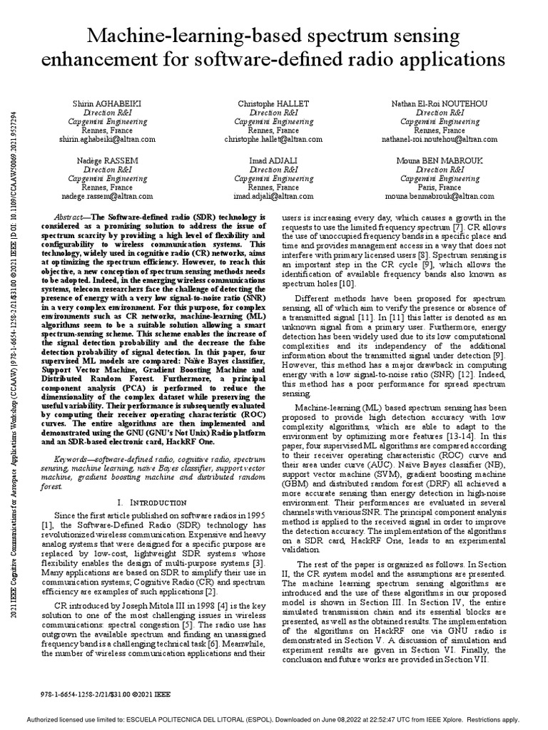 Machine-Learning-Based Spectrum Sensing Enhancement For Software-Defined Radio Applications ...