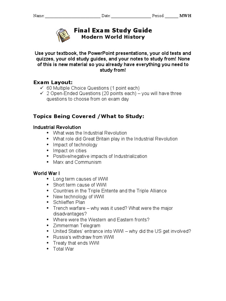 Modern World History Final Exam Guide | PDF | World War I | Soviet Union