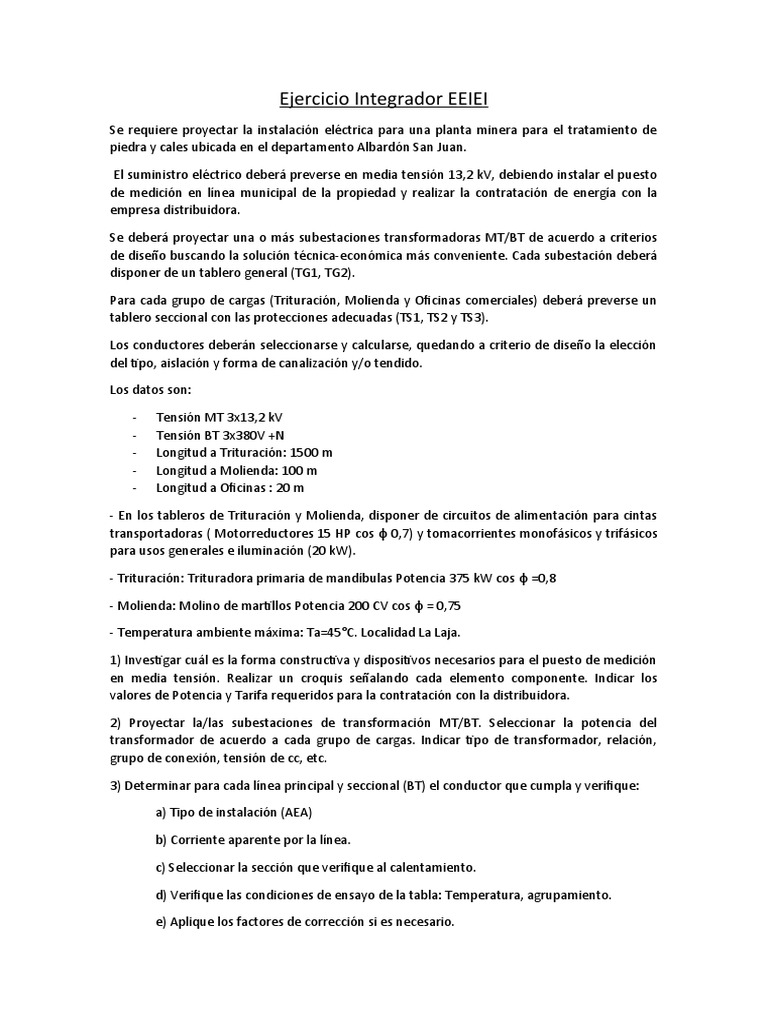 Ejercicio Integrador EEIEI | PDF | Energia electrica | Cableado eléctrico