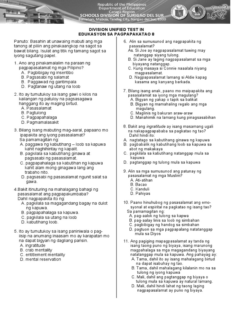 EsP 8 Q3 TQs FINAL | PDF