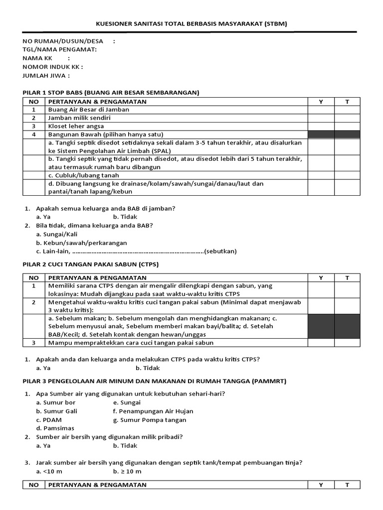 Formulir Pendataan 5 Pilar STBM | PDF