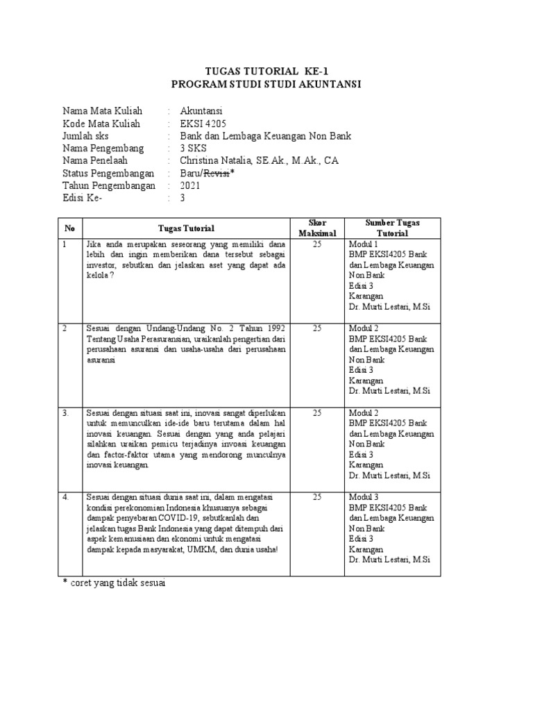 Tugas 1 Eksi4205 Bank Dan Lembaga Non Bank Rafiadi | PDF | Bisnis | Pengelolaan Keuangan & Uang
