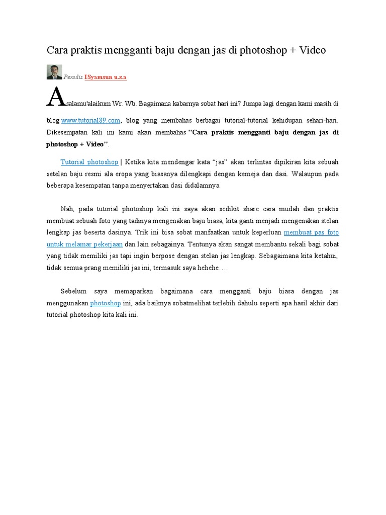Cara Praktis Mengganti Baju Dengan Jas Di Photoshop | PDF