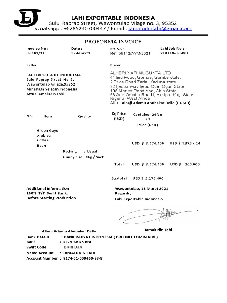 Proforma Invoice - Lei | PDF