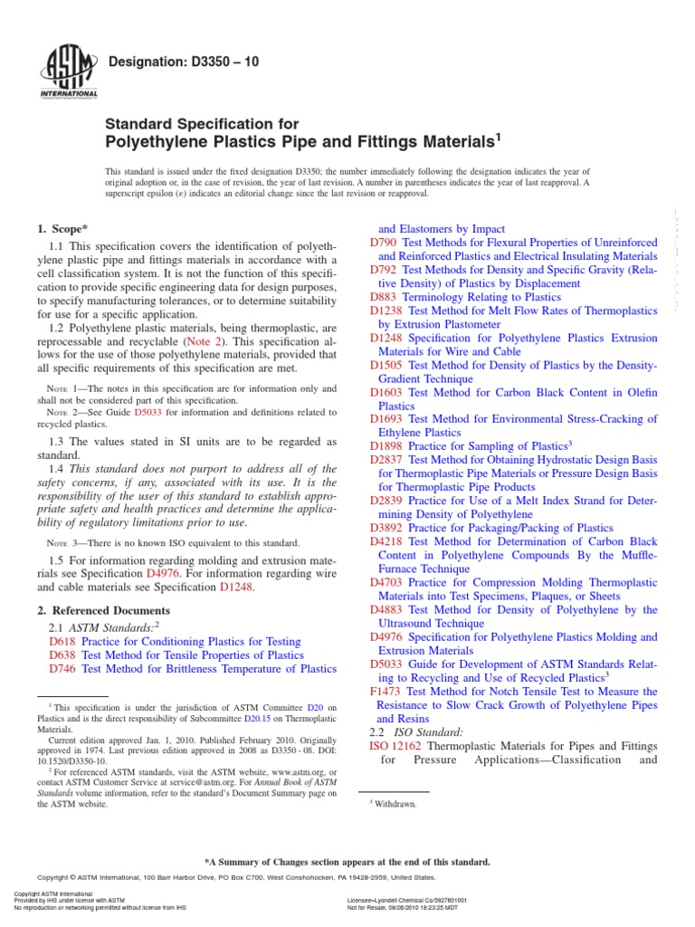 Astm D3350-10 | PDF | Polyethylene | Differential Scanning Calorimetry