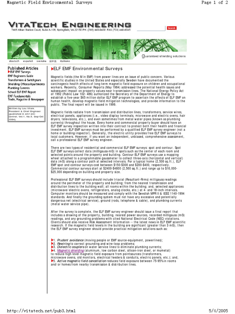 ELF EMF Survey Guide & Health Impact | PDF | Electromagnetic Field ...