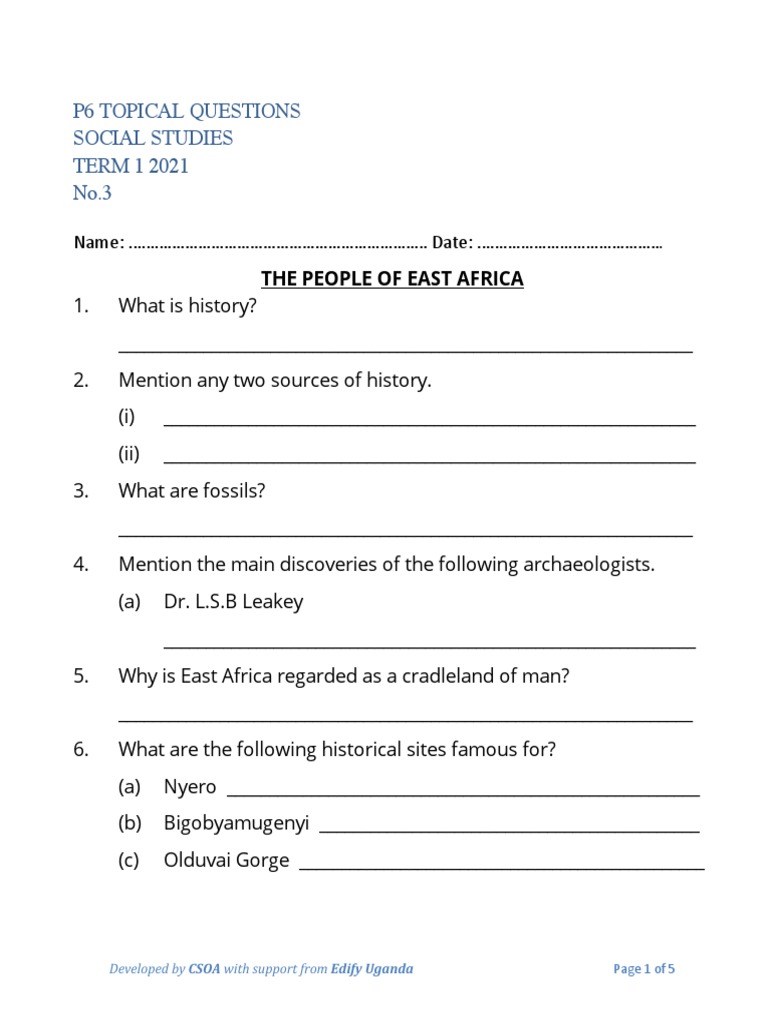 P6 SST Topical Questions No.3 | PDF | East Africa | Africa