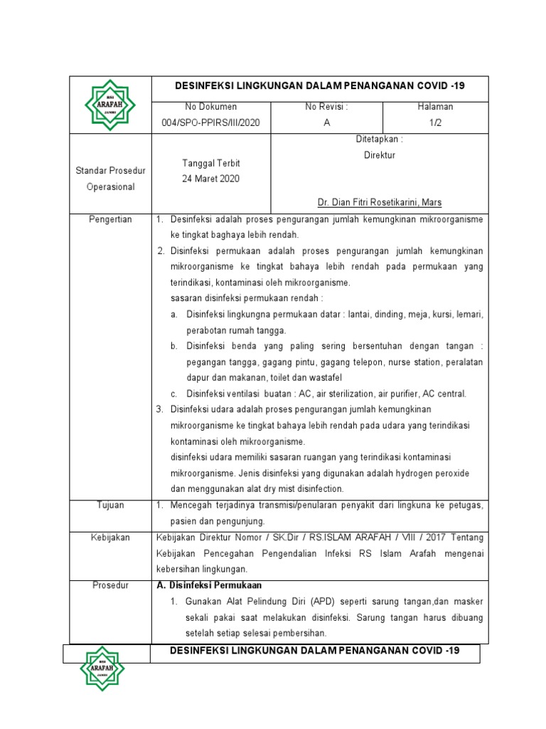 Spo Dekontaminasi Lingkungan Covid | PDF | Sains & Matematika