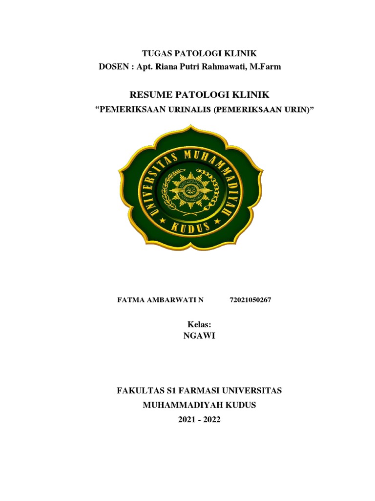 Fatma Resume Pemeriksaan Urin (Apt. Riana Putri Rahmawati, M.farm ...