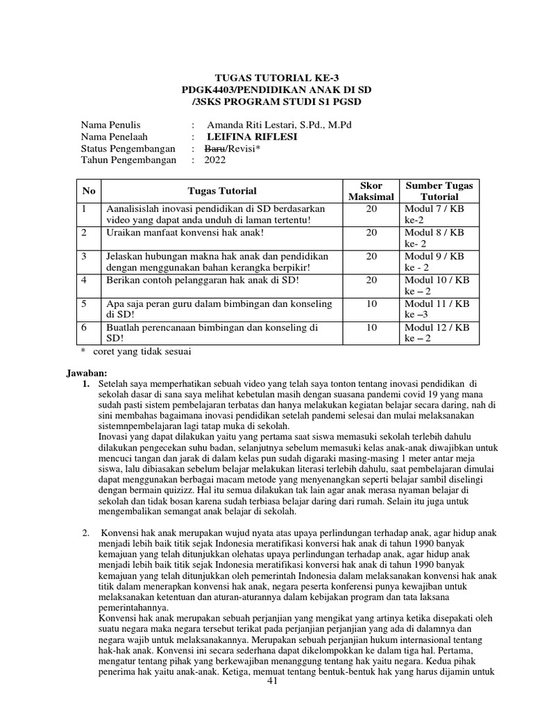 Tugas 3 Pendidikan Anak Di SD | PDF