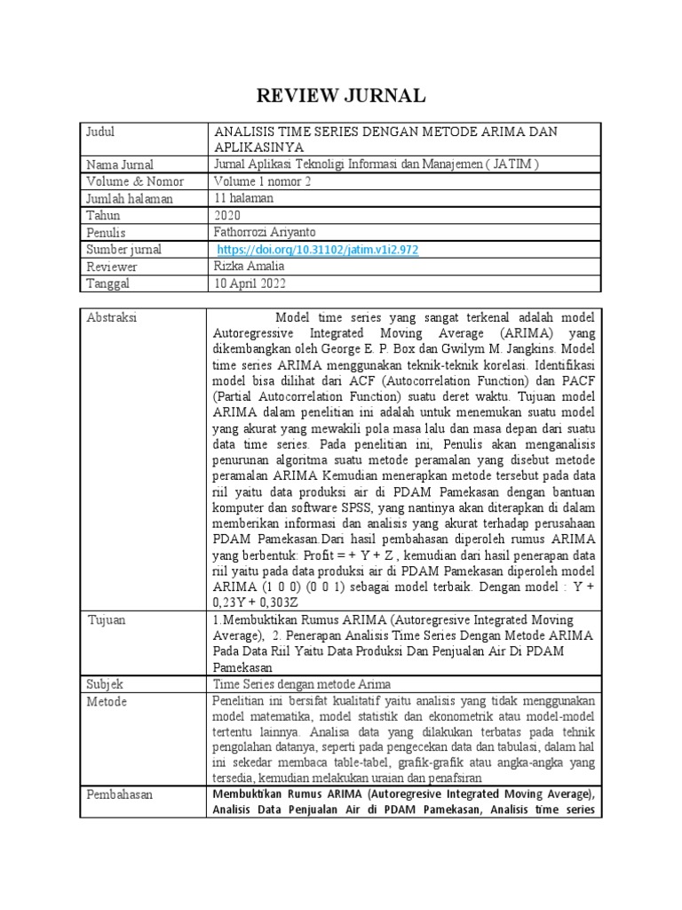 Review Jurnal Time Series | PDF