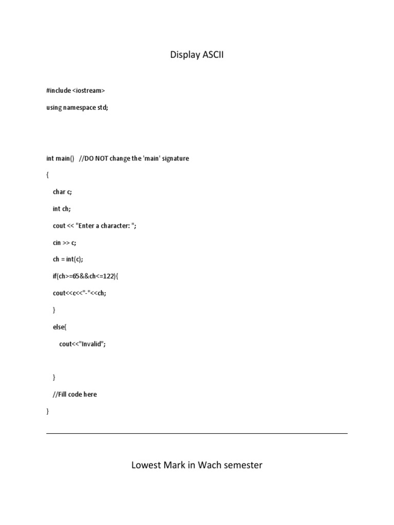 Display Ascii Include Using Namespace Std Pdf Namespace Software Development 