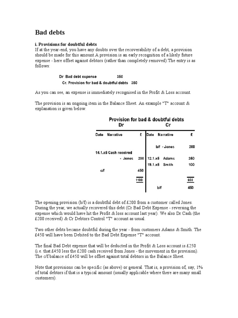 Bad Debts and Provisions Explained | PDF | Finance & Money Management | Law
