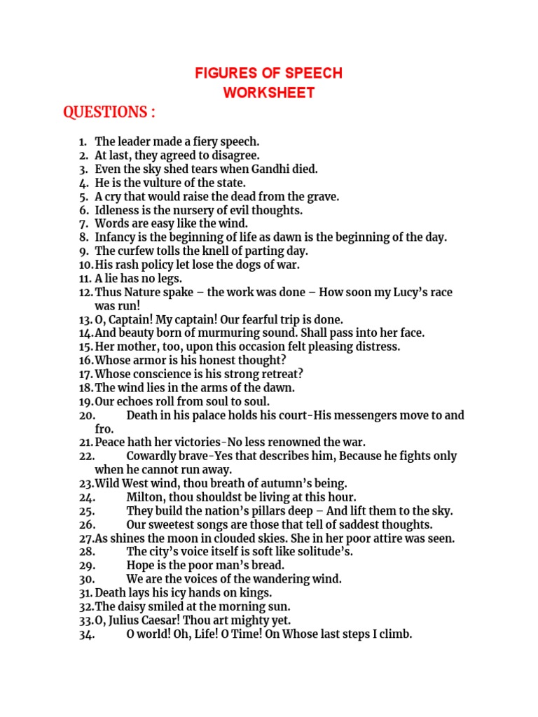 Figures of Speech Worksheet | PDF