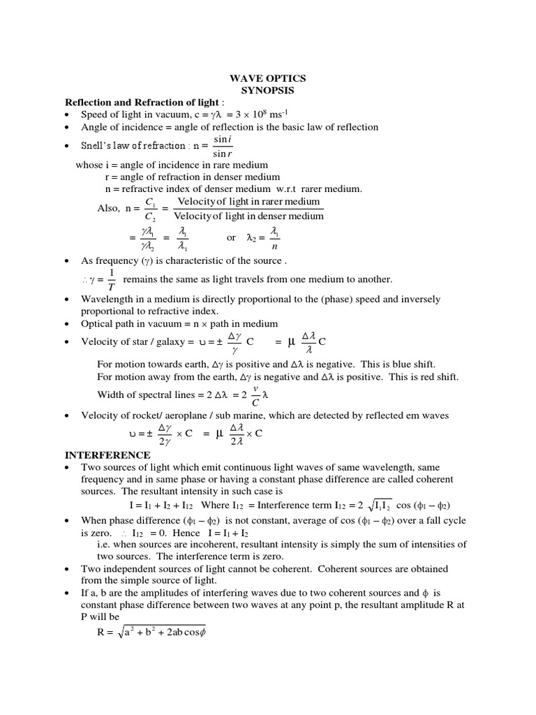 Wave Optics (MCQS) | PDF | Diffraction | Wavelength