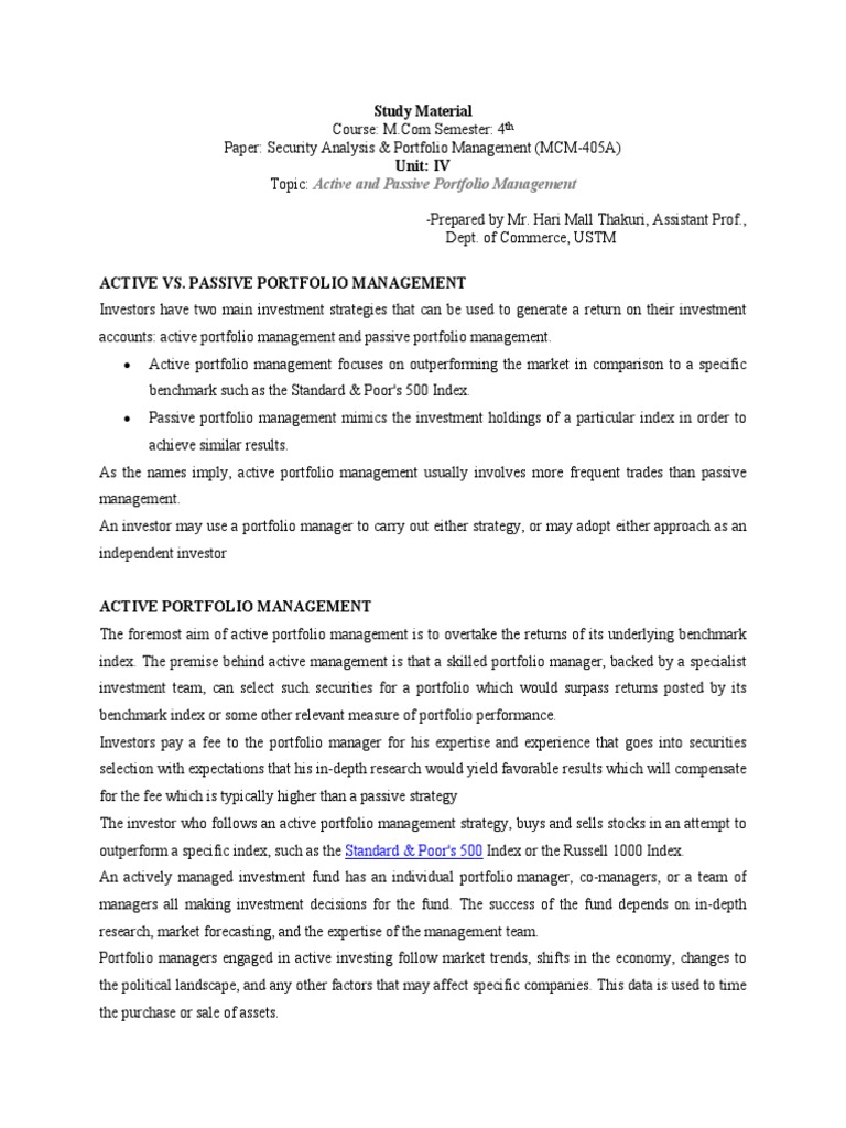 Active and Passive Management (Unit-4) | PDF | Active Management ...