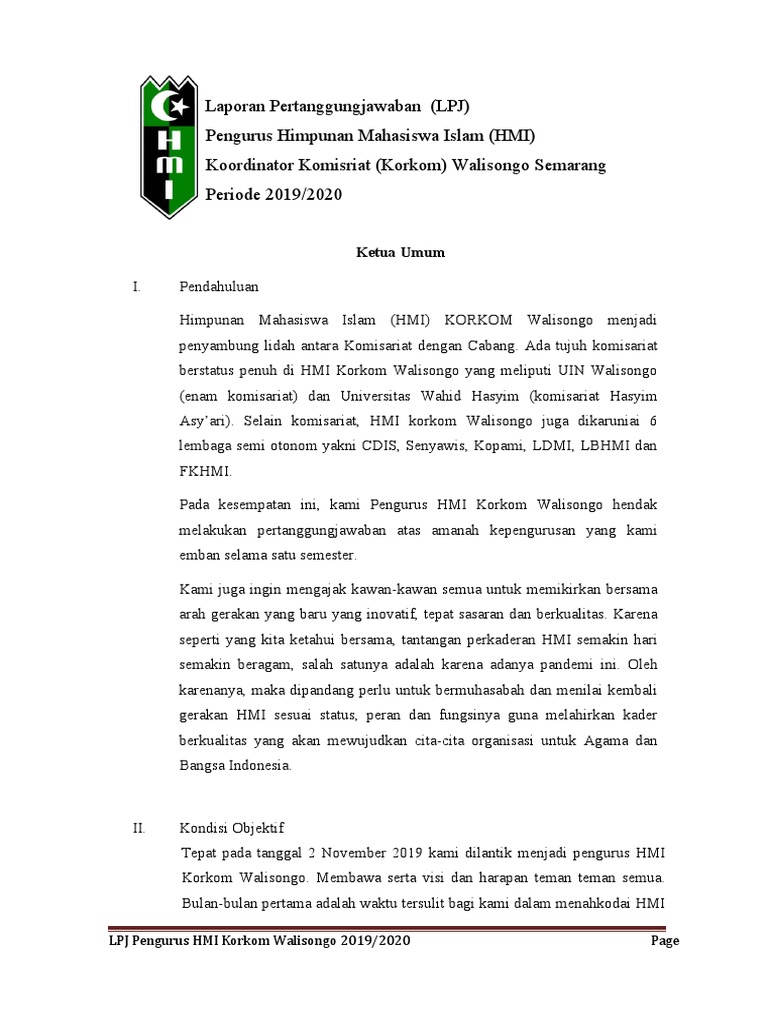 LPJ Pengurus HMI Korkom F Pleno | PDF