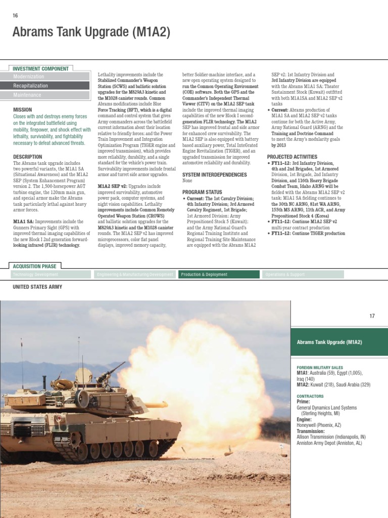 Abrams Tank Upgrade (M1A2) : Investment Component | PDF | Tanks ...