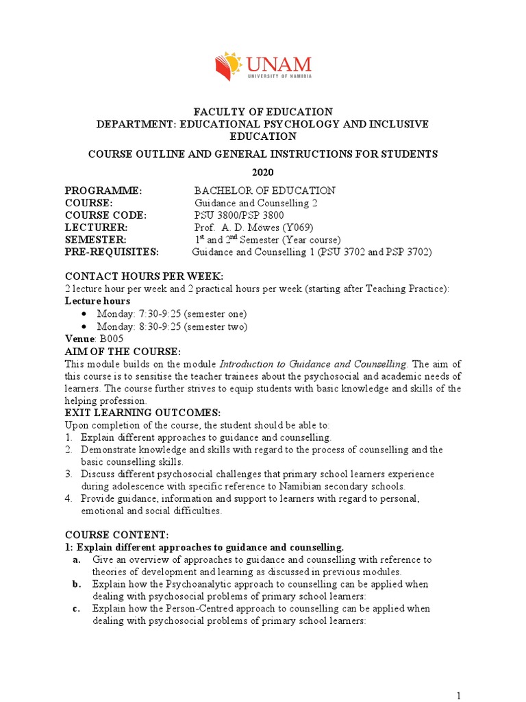 Guidance & Counselling Course Outline | PDF | Psychotherapy | Learning